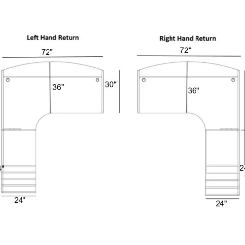 Classic L Shape Bowfront Desk with Soft Corner (Multiple Sizes and ...
