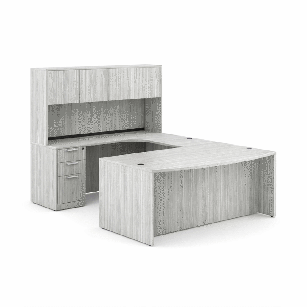 Classic U-Shape Bowfront Desk with Back Soft Corner and Desk Mounted ...