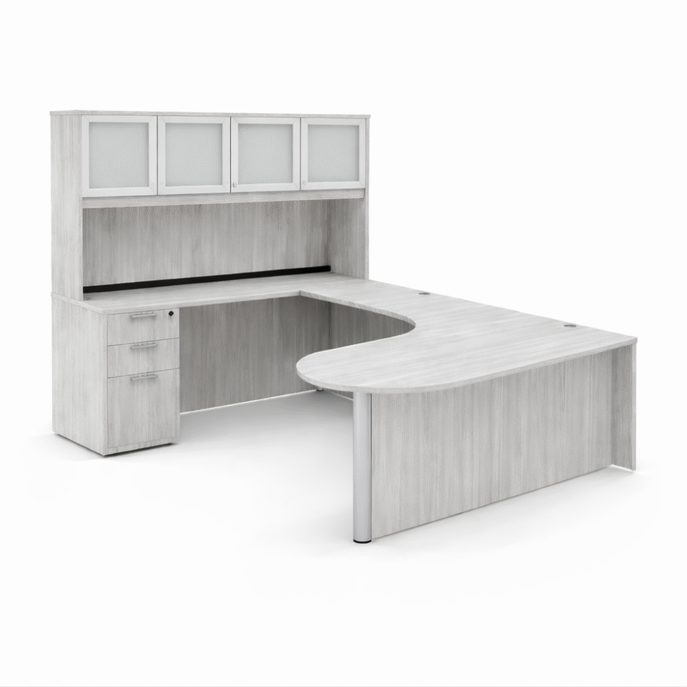 Classic U-Shape Bullet Desk with Front Soft Corner and Desk Mounted ...